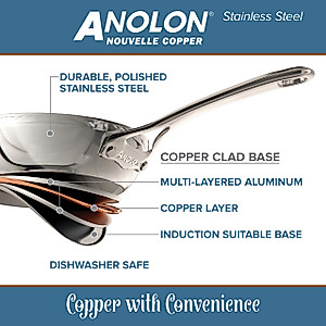 Anolon Nouvelle Stainless Steel Sauce Pan/Saucepan with Lid, 3.5 Quart, Silver