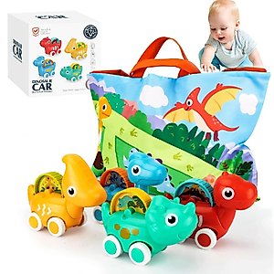 COVTOY 1 Year Old Boy Gift, 4 Sets of Vehicle Dinosaur Car Toys with Playmat and Storage Bag Baby Toys 12-18 Months First Birthday Gifts for 1 Year Old Infants and Toddlers