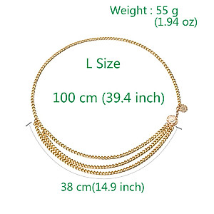 Jurxy Multilayer Alloy Waist Chain Body Chain for Women Waist Belt Pendant Belly Chain Adjustable Body Harness for Jeans Dresses – Gold 0408