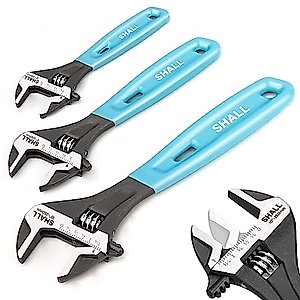 SHALL 3-Piece Adjustable Wrench Set, 10/8/6 Inch Cr-V Steel Wrench with Cushion Grip, Wide Jaw Black Oxide Wrench with Laser-etched SAE Scales for Home, Garage, Workshop and DIY