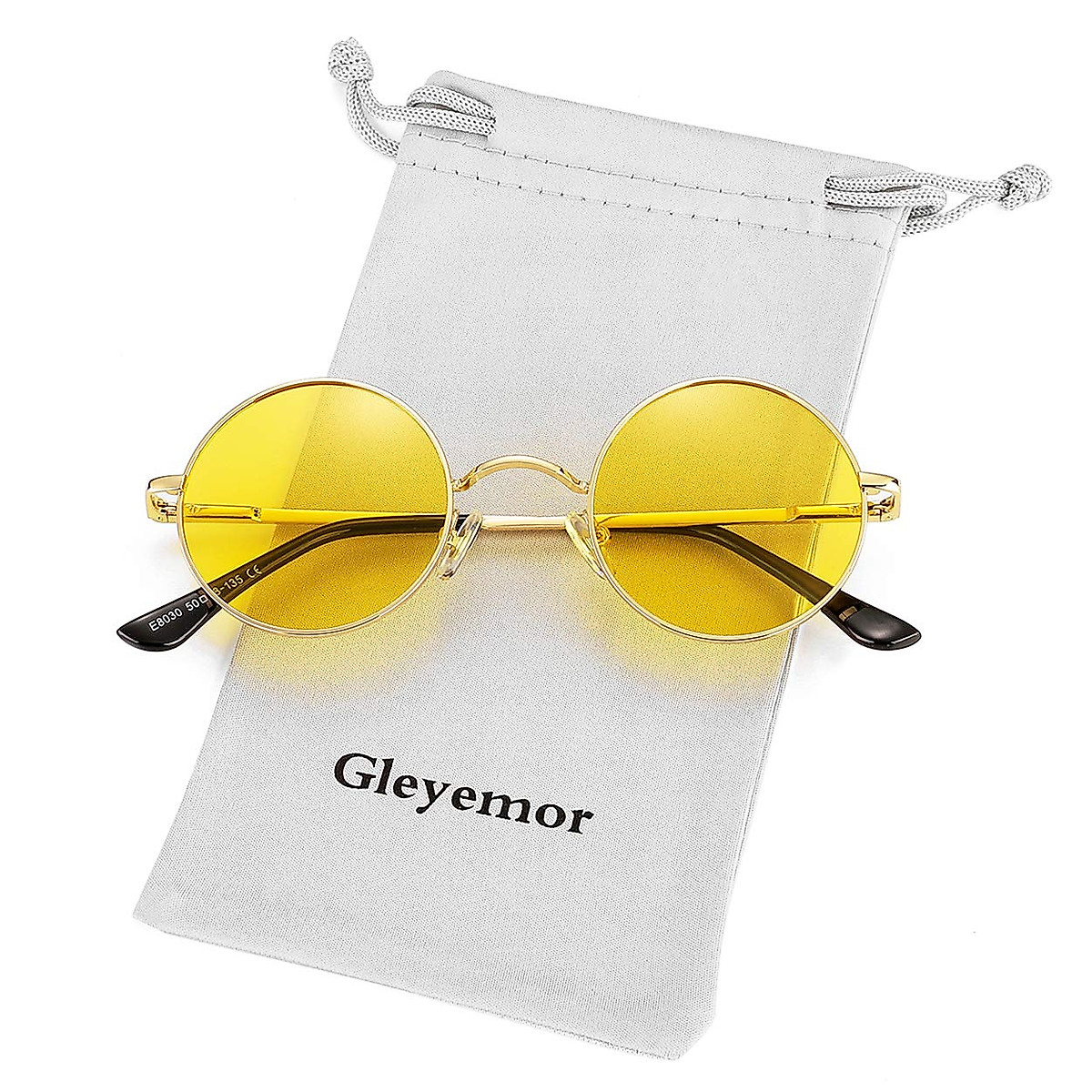 Gleyemor Polarized Round Sunglasses for Men Women Hippie Small Circle Glasses Red Yellow Lenses (Gold/Clear Yellow)