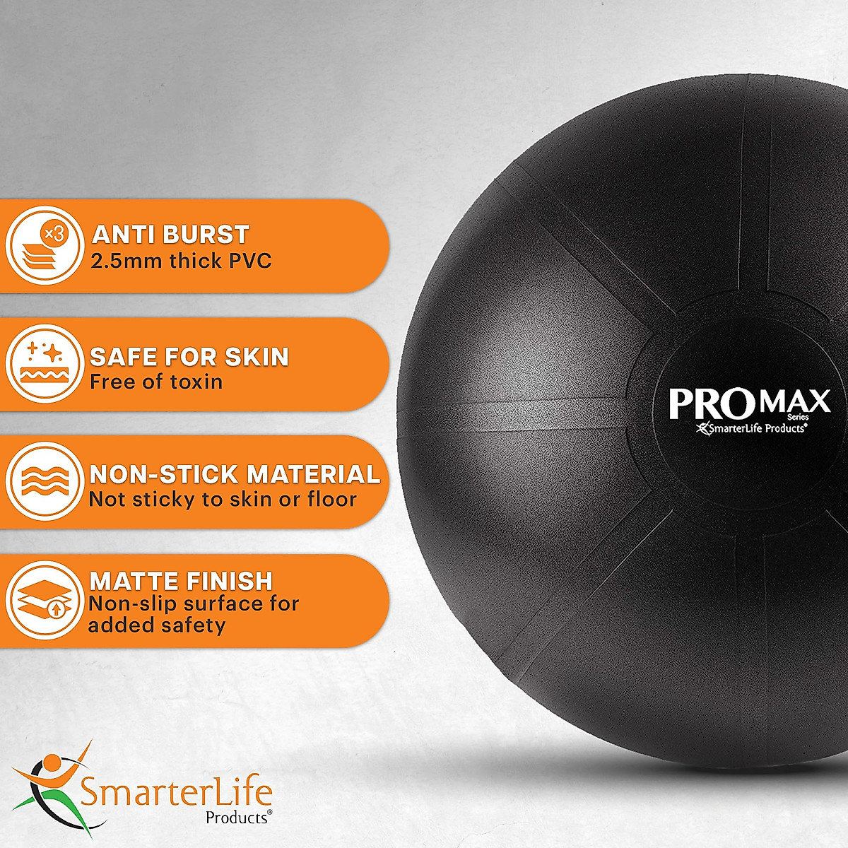 SmarterLife PRO MAX Exercise Ball for Stability Workout, Fitness, Pregnancy, Yoga, Pilates, Home Gym, Physical Therapy, Birthing, Balance Ball Chair (65 cm, Purple)