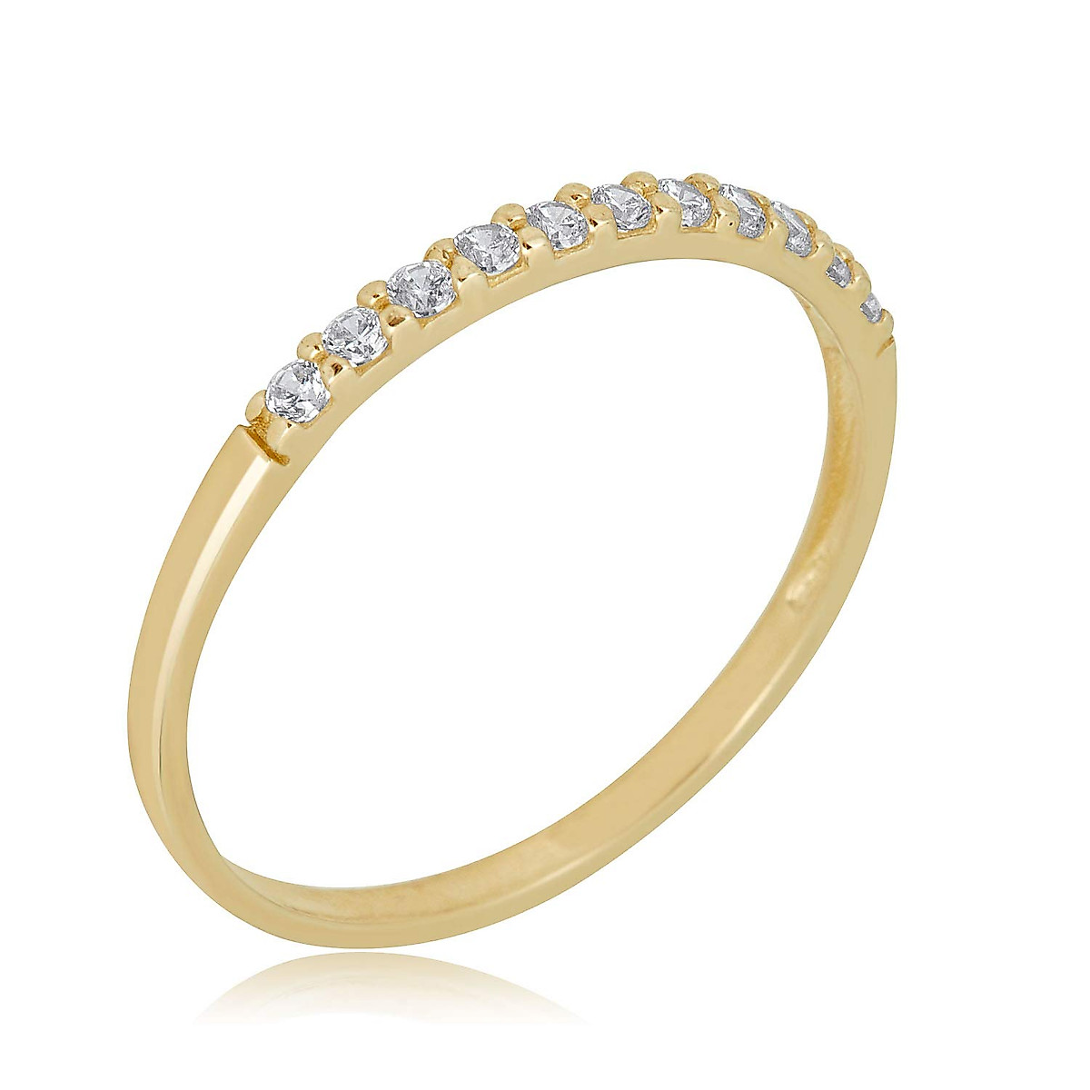 AVORA 10K Yellow Gold Simulated Diamond CZ Half Eternity Band Stackable Ring - Size 7