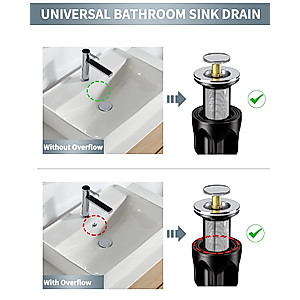 Upgraded Bathroom Sink Drain Kit with Flexible & Expandable P-Trap, Pop Up Drain with Built-in Anti-Clogging Stopper Fits Overflow or No Overflow Vessel Sink, Suitable for 1-1/2'' Drain Hole