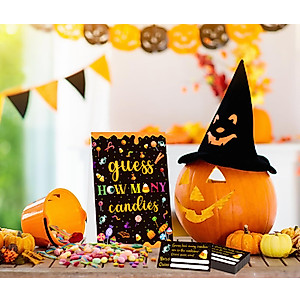 BIZIBAFF Halloween Guess How Many Candies Game Halloween Candy Party Game for Adults Women 50 Candies Guessing Game Cards Halloween Baby Shower Party Game Decoration Halloween Party Favors Supplies