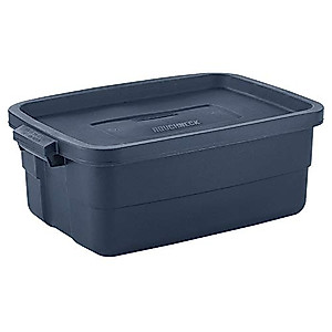 Rubbermaid Roughneck 10 Gallon Rugged Storage Tote in Dark Indigo Metallic with Lid and Handles for Home, Basement, Garage, (6 Pack)