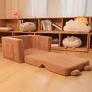 LonSEA Furniture, Teddy Bear, Baby Chair for Toddler, Toddler Bed, Convertible Sofa to Lounger - Comfy 2-in-1 Flip Open Couch/Sleeper for Kids, Toddler Cot, Light Brown