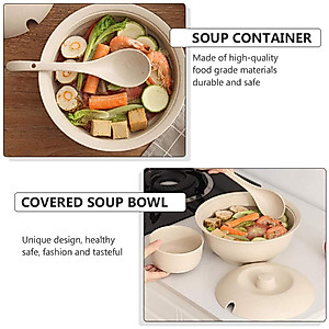Hemoton Soup Pot Microwave Noodle Bowls Soup Bowl with Spoon Wheat Straw Soup Food Dish Large Meal Food Round Bowl with Lid Cover Salad Dinner Lunch Bowl Tableware Soup Pot Salad Serving Utensils