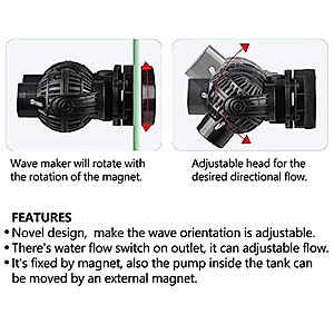 FREESEA Aquarium Circulation Pump Wave Maker Power Head with magnetic mount Suction (1600 GPH, Black)