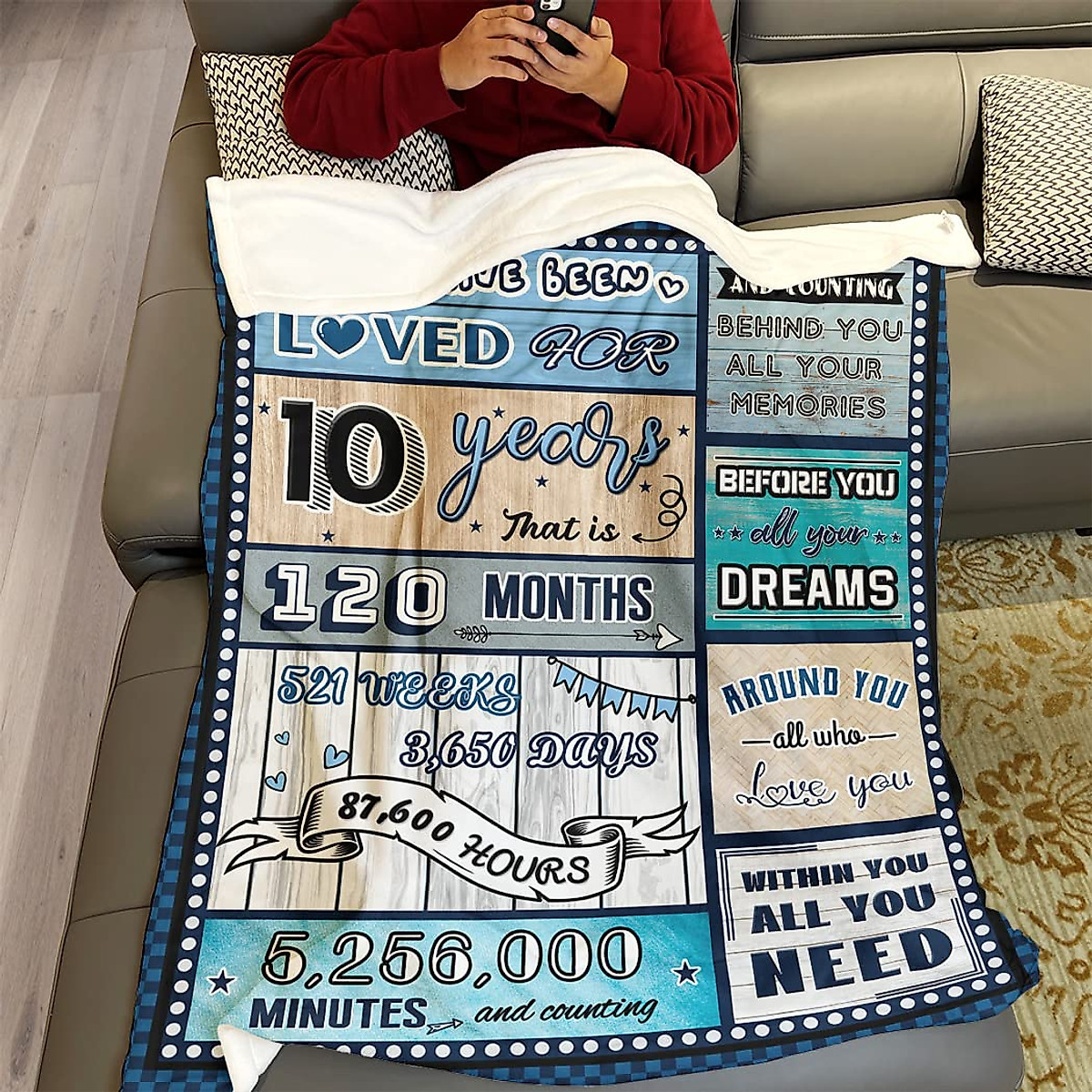 10 Year Old Boy Birthday Gift, Super Soft and Warm Happy Birthday Blanket, Digital Heartwarming Sentences Creative Design Ideal Gifts for 10th, 50"x60"