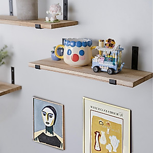 Easefuli Floating Wall Shelves, Rustic Wood Wall Decor, Hanging Shelves for Wall Storage, Farmhouse Wall Mounted Shelves for Bedroom, Living Room, Kitchen and Bathroom - Carbonized Black