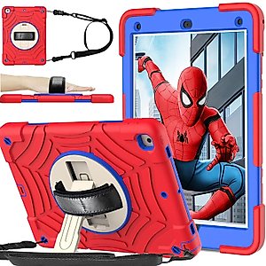 BMOUO Case for iPad 6th/5th Generation (9.7 inch, 2018/2017), with Screen Protector, 360 Rotating Stand & Hand & Shoulder Strap Kids Case for iPad 6th/5th Gen, Red