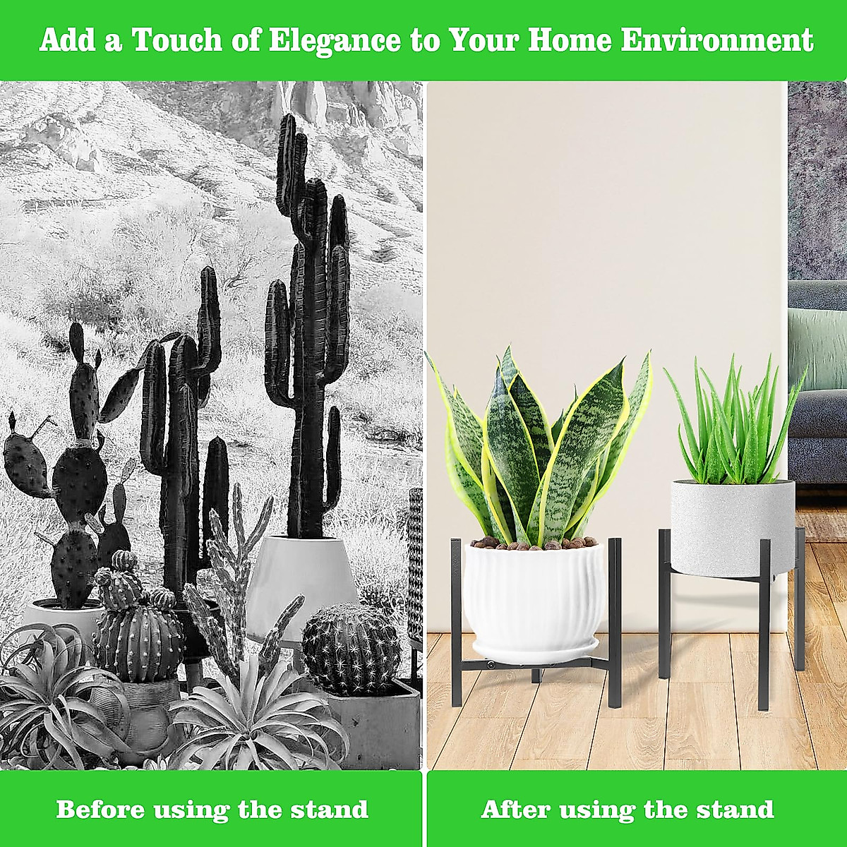 Airpark Plant Stand Indoor Adjustable, Metal Modern Plant Stand, Heavy Duty Stable Plant Pot Flower Holder Indoor Outdoor Corner, Fit 8 9 10 11 12 inch Pots, Black (Pot & Plant Not Included)