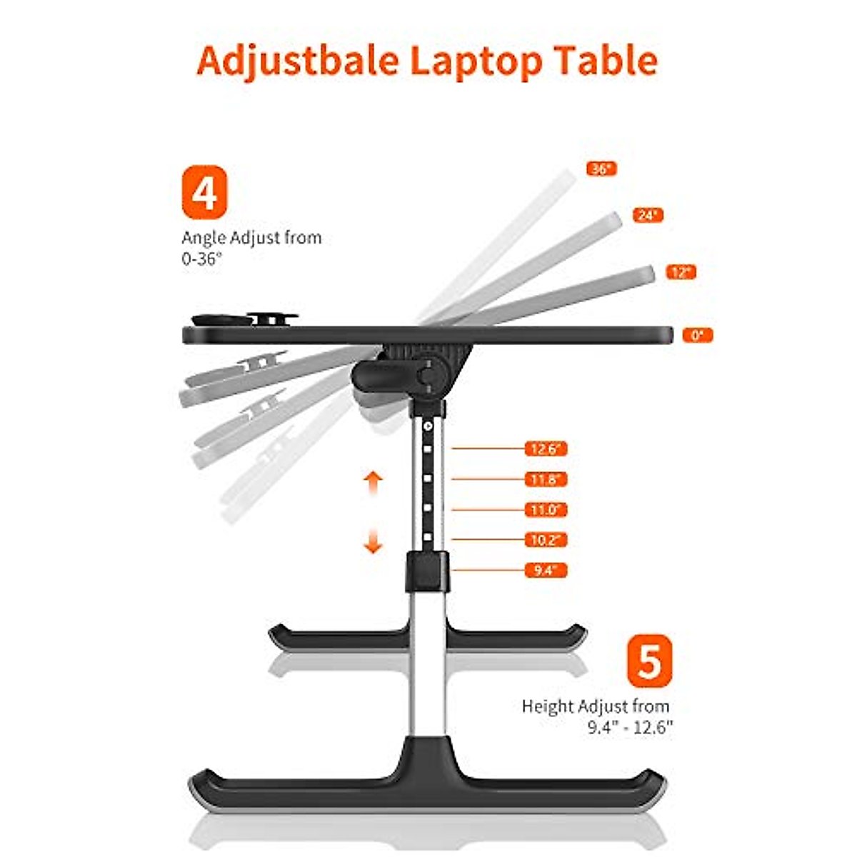 Laptop Desk for Bed, SAIJI Lap Desks Bed Trays for Eating Writing, Adjustable Computer Laptop Stand, Foldable Lap Table in Sofa and Couch (23.6 x 13,Black)