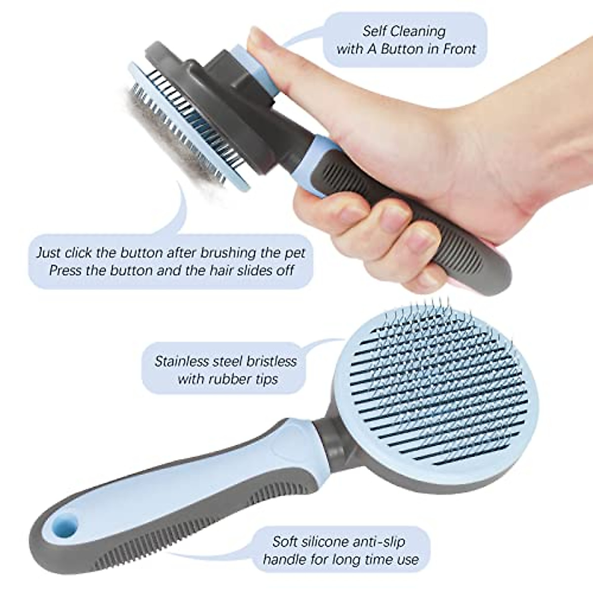 FYY Dog and Cat Brush for Shedding, Self Cleaning Dog Grooming Brush Pet Slicker Brush for Long or Short Haired Dogs Cats Grooming Supplies Blue