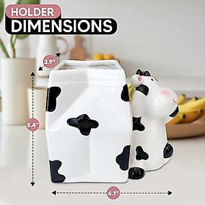 Cow Utensil Holder | Kitchen Crock Storage Gift | Kitchen Decor | Cow Print Theme La Vaca | Farmhouse Hoedown Decoration Holiday | Cute Cow Countertop Vase by Sixdrop