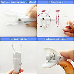 12 Pcs Super Strong Plastic Swivel Hanging Hooks, Curtain Clips, Clothes Pins, Beach Towel Clips, Home Swivel Laundry Clips for Hats, Pants, Towels, Socks, Pants (White)