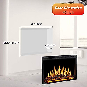 R.W.FLAME Electric Fireplace Insert 37Inch with Adjuatble Flame Colors, Log Colors, Flame Speed and Brightness, Remote Control, 750W/1500W