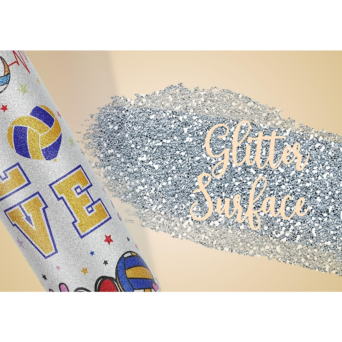 Onebttl Volleyball Gifts for Teen Girls & Team, Stainless Steel Kids Volleyball Tumbler, Double Wall Vacuum Insulated Bottle with Lid & Straw 20oz - Glitter