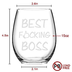 Waipfaru Boss Day Gift Stemless Wine Glass, Best Boss Wine Glass, Funny Gift Bosses Day Gift Christmas Gift Birthday Gift for Boss Manager Director Coworkers Employer Male Femal