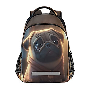 NFMILI Cute Lovely Pug Kids Backpack Lightweight Middle School Elementary Bookbags for Boys Girls School Bag with Chest Strap 11.6 X 6.9 X 16.7 in