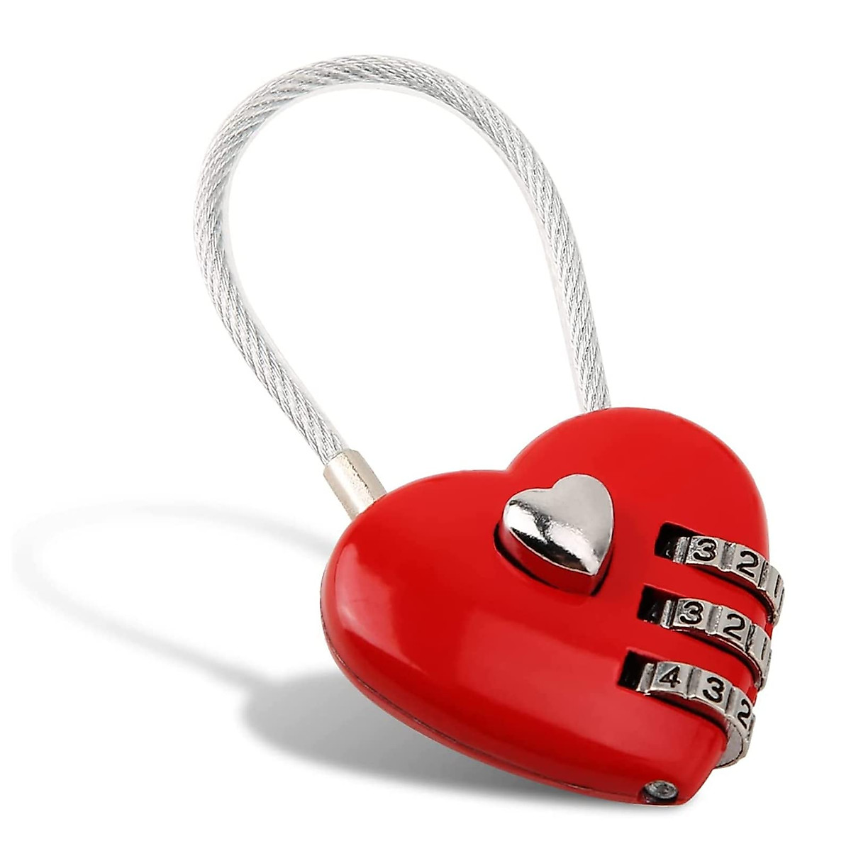 Heart Shaped Lock, 3 Digit Mini Lock, with Love Heart Wire Rope, Password Lock for Luggage, Backpack, Jewelry Box, Entrance Locker