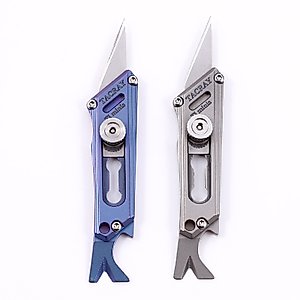 Tacray Titanium EDC Utility Knife with a bottle opener and in the tail, Pocket Knife Box Cutter with Retractable and Replaceable Blade, Mini Knife for Multiple Cutting Tasks（Blue)