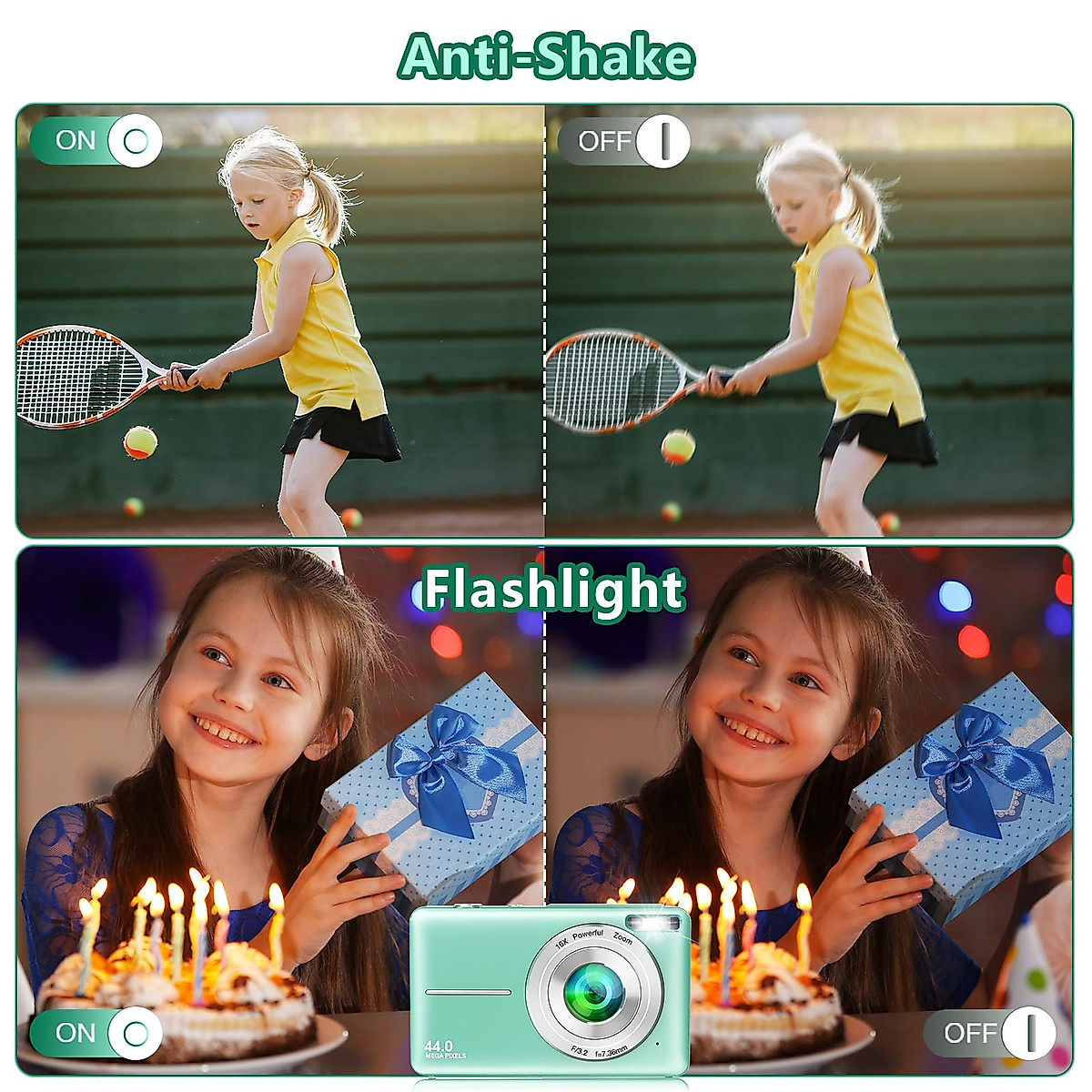 Digital Camera, FHD 1080P Point and Shoot Digital Camera for Kids with 16X Zoom, Anti-Shake, 44MP Vlogging Cameras with 32GB Card, Compact Small Digital Camera for Teens, Girls, Boys Students