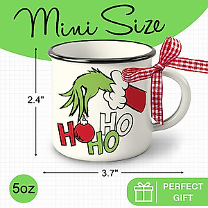 Paayna Merry Christmas Mini Coffee Mug Set of 3, Xmas Stink Stank Stunk Santa Hat Green 5 oz Mini Coffee Cups Tiered Tray Decor, Hohoho Funny Holiday Kitchen Coffee Bar Decorations Housewarming Gift