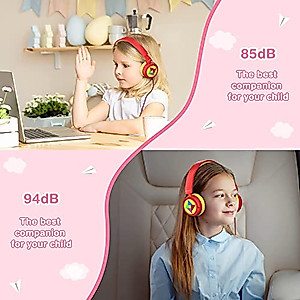 ELECDER i43 Kids Headphones with Microphone 85dB 94dB Volume Limited 3.5mm Jack Foldable Adjustable Wired On Ear Headphones for Children Girls Boys Teens Cellphones PC Kindle School Tablet Red/Yellow