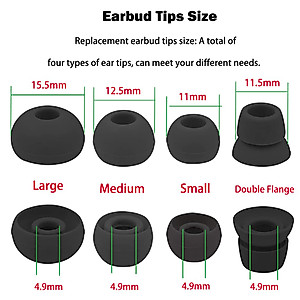 Earbud Tips Replacement for Powerbeats 1 2 3 Wireless Beats by Dre Headphones - Silicone Cover Compatible With Earbuds, 4 Pairs (Black)