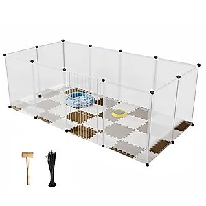 YAHUNI Pet Playpen for Puppy - Plastic Yard Fence Tent for Small Animals,Rabbits Puppy Kennel Cage,Portable Large Space with Transparent White 12 Panels