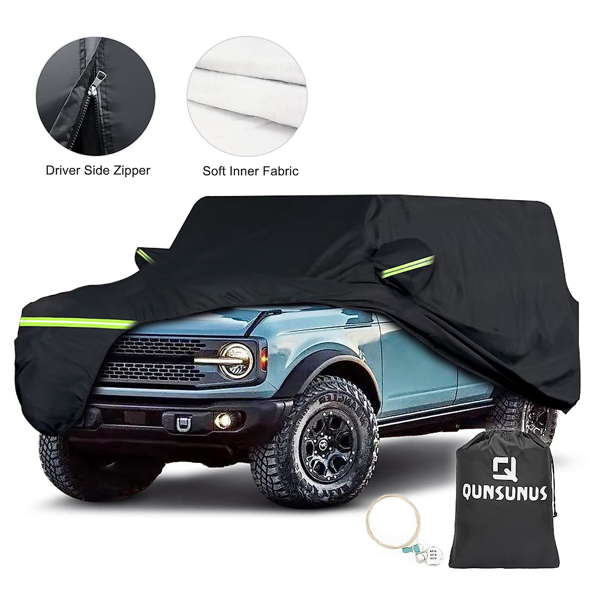 QUNSUNUS 6 Layer SUV Car Cover for Bronco 4 Door Car Cover Waterproof All Weather 210T Windproof Fit for Bronco 2021 2022