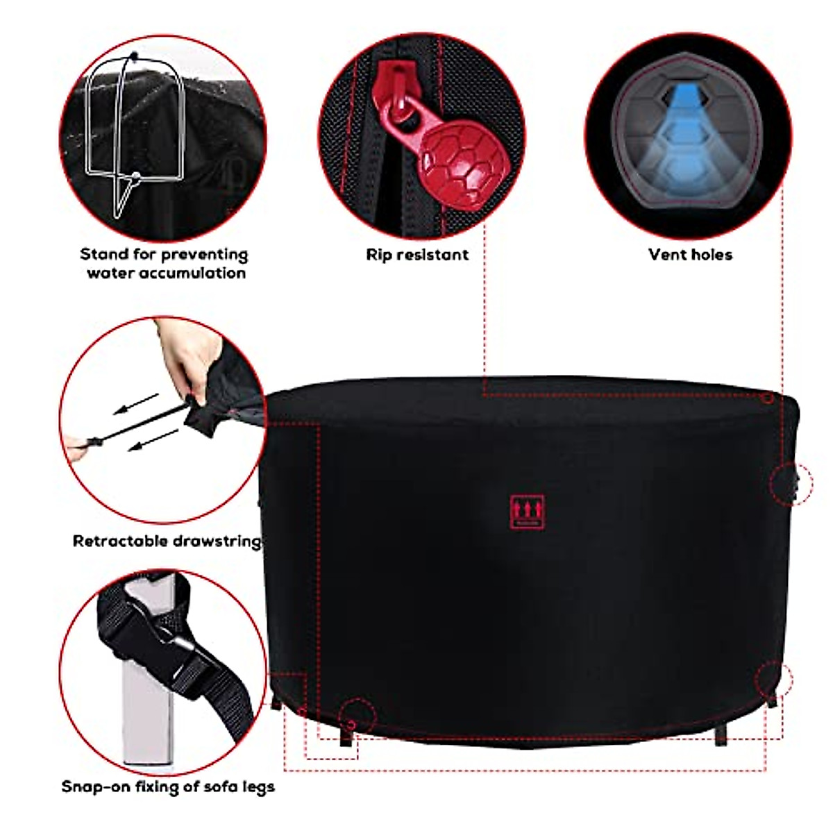 Turtle Life Patio Furniture Sets Cover,Heavy Duty Round Outdoor Dinning Table and Chairs Cover,No Fading Away Within 2 Years,Black,Dia 72" x 29" H