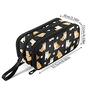 Fustylead Cute Cartoon Shiba Inu Dog and White Daisy Flower Large Pencil Bag Storage Pen Case Makeup Pouch Stationery Bag for School College Office Organizer