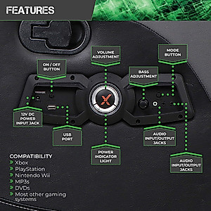 X Rocker Gamma Recliner Gaming Chair, 2.1 Bluetooth Audio System, Headrest Mounted Speakers, Built-in Footrest and Cupholder, 718001, 34.84" x 39.37" x 30.31", Black