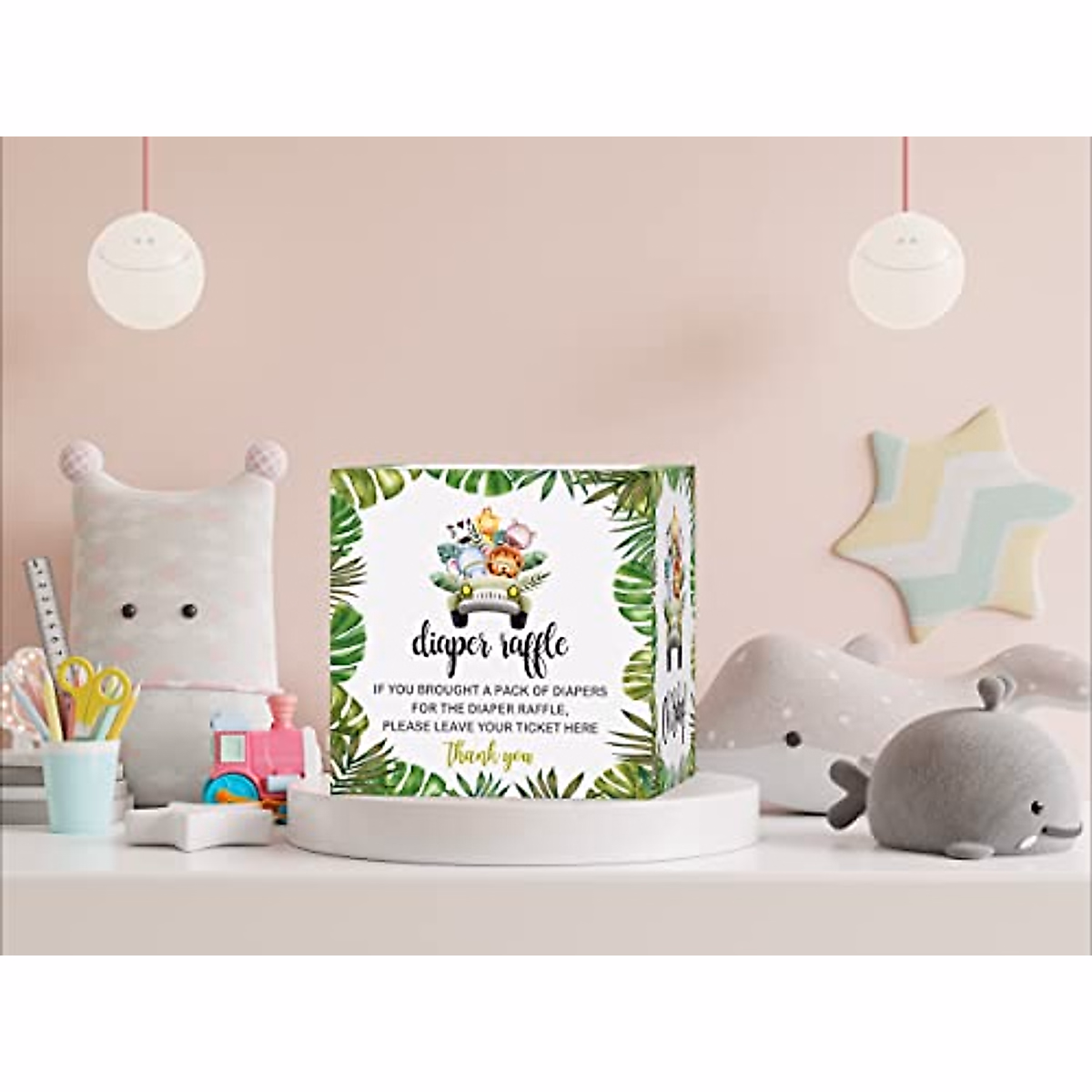 Diaper Raffle Tickets and Advice Cards For Baby Shower - 1 Card Collection Box & 50 Tickets, Jungle Animal Baby Shower Card Box, Party FavorsDecorationsSupplies, Game Kit, 8" Card Box -009BOX