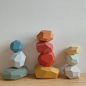 moderngenic Wooden Balancing Stacking Stones, 36pcs Wood Rocks, Building Blocks Set, Sorting and Stacking Games, Lightweight Natural Colorful Toys, Preschool Learning Educational Puzzle Toy