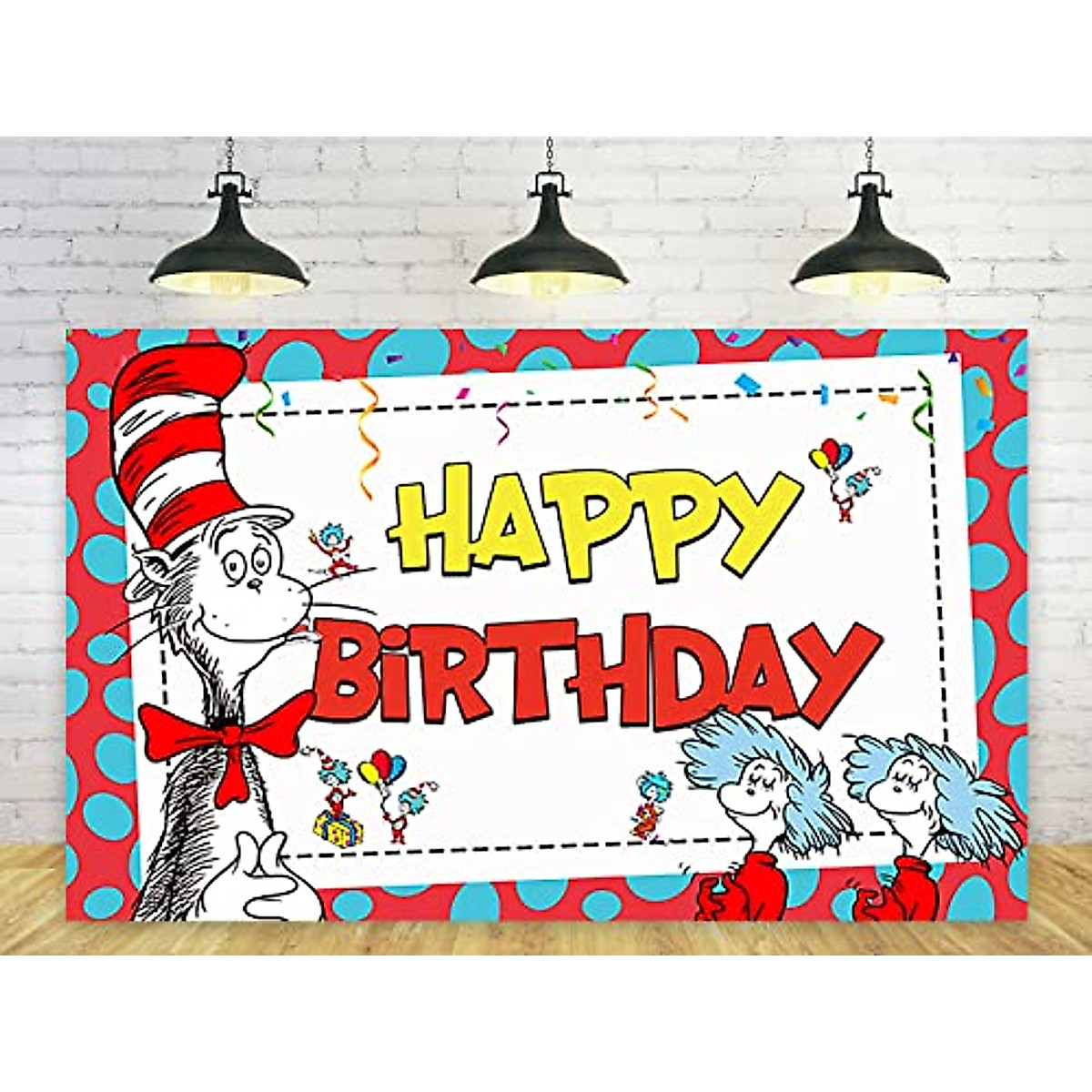 Red Backdrop for Birthday Party Decorations Dr Seuss Background for Baby Shower Party Cake Table Decorations Supplies Cat in The Hat Theme Banner 5x3ft