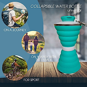 Collapsible water bottles for travel 500 ml, Foldable sports water bottles, small silicone reusable portable water bottle 17 Oz, collapsible water cups for sports hiking running, BPA Free, green