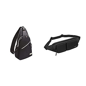 MOSISO Sling Backpack&Fanny Pack with 2 Front Zipper Pockets, Multipurpose Crossbody Shoulder Bag Travel Hiking Daypack, Black
