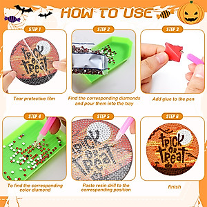 Suttmin 8 Pcs Halloween Diamond Painting Coasters Kits DIY Diamond Kits with Holder Gnome Pumpkin Ghost Coasters for Adult Kids Christmas for Craft Beginner Party Gift