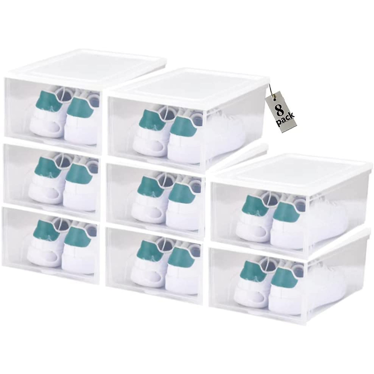 Yagizaai Bayou Shoe Boxes Clear Plastic Stackable, 8 PCS Heavy Duty Shoe Boxes, Clear Shoe Boxes with Lids Stackable, Easy to Assemble for Size Up to 10