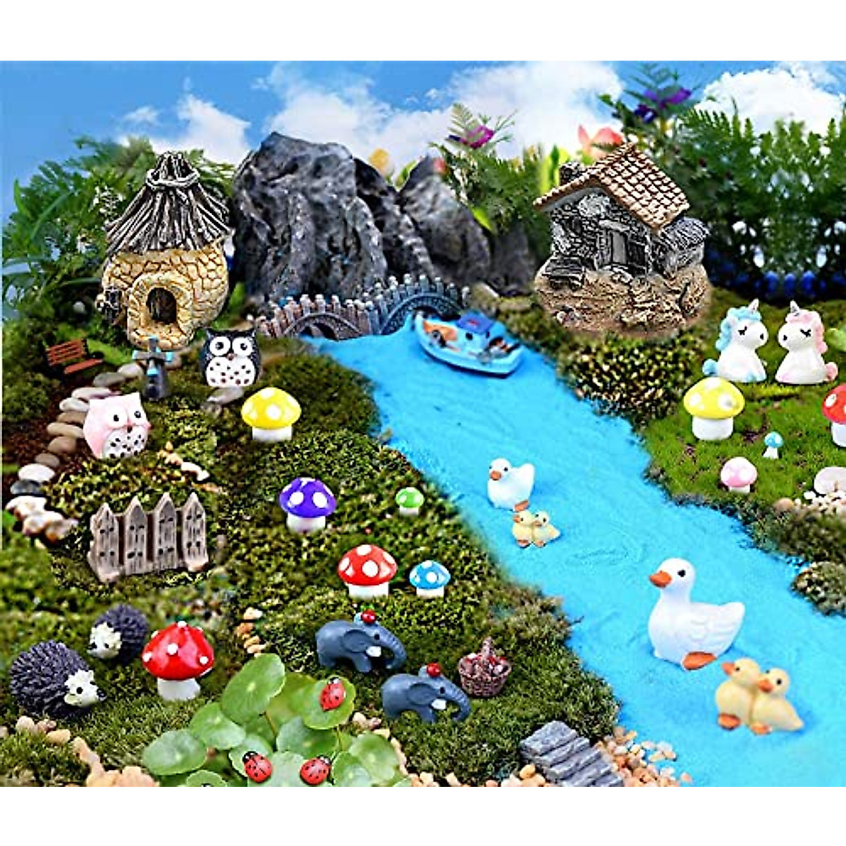 TCJJ 51 Pieces Miniature Fairy Garden Accessories, Fairy Garden Kit, Miniature Figurines Fairy Garden Supplies DIY Micro Landscape Ornaments for Garden Dollhouse Potted Plant Bonsai Terrarium Decor