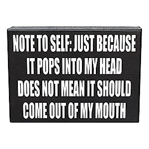JennyGems Note To Self: Just Because It Pops Into My Head Wooden Sign, Funny Signs and Gifts, Sassy Table Decor and Wall Hanging, Desk and Coworker Decoration, Made in USA