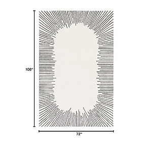 SAFAVIEH Fifth Avenue Collection Area Rug - 6' x 9', Ivory & Grey, Handmade Modern Abstract Stripe Border Wool, Ideal for High Traffic Areas in Living Room, Bedroom (FTV129G)