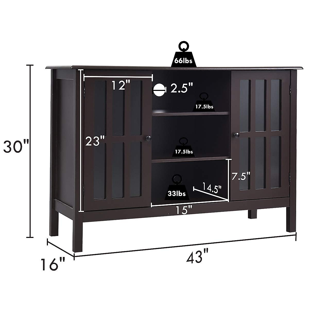 Tangkula TV Stand, Modern Tall Entertainment Center for TVs up to 50", Media Console w/2 Storage Cabinets & 3 Open Shelves, Wire Hole, Wood TV Console Table for Living Room, Brown