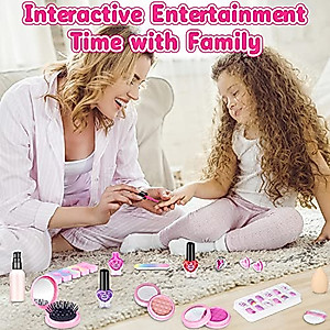 Hollyhi 65 Pcs Kids Makeup Kit for Girl, Washable Play Makeup Toys Set for Dress Up, Pretend Beauty Vanity Set with Cosmetic Case Birthday Toys for Girls 3 4 5 6 7 8 9 10 11 12 Year Old Kids Toddlers