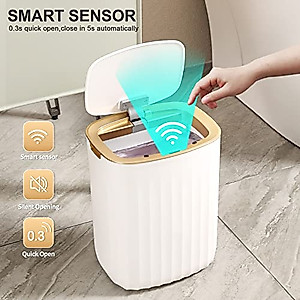 ELPHECO 3.5 Gallon Waterproof Motion Sensor Bedroom Trash Can with Lid, Automatic Garbage Bin for Bathroom Living Room Office, Golden