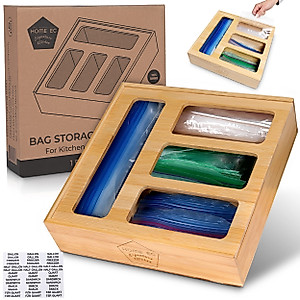 HOME EC Bamboo Ziplock Bag Organizer for Drawer - Plastic ziploc Bag Organizer for Drawer - Baggie Organizer for Drawer - Storage Bag Organizer Kitchen Drawer - Sandwich Bag Organizer for Drawer